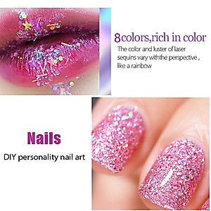 Go Ho Pink Face Body Glitter,Singer Concerts Pink Face Paint Glitter Makeup,Holographic Chunky Sequins Glitters for Eye Lip Hair Nails,Festival Glitter Rave Accessories,03 Pink Glitter 52g