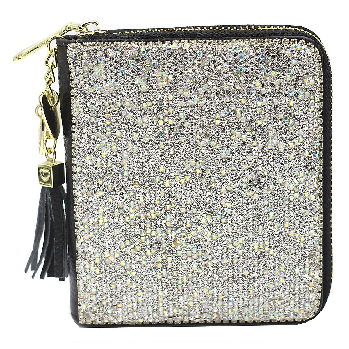 Bestbling Bling Crystal Credit Card Wallet Leather RFID Wallet for Women Wallet Zip Leather Card Case Holder Organizer (Silver)