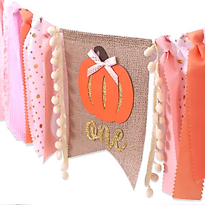 Pumpkin Highchair Banner for 1st Birthday - Little Pumpkin Banner, Pumpkin Birthday Party Decorations, Pink Orange First Birthday Banner, Baby Shower Decorations for Baby Girl