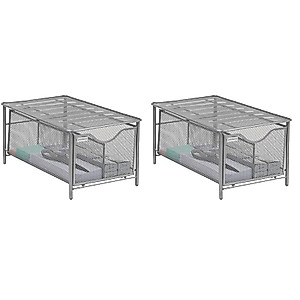 Mind Reader Organizer Storage Basket, 15.4” L x 9.4” W x 7.5” H, Silver (Pack of 2)