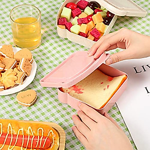 Meanplan 4 Pcs Sandwich Containers Sandwich Box Food Storage Toast Shape Holder Plastic for Lunch Boxes Bread Sandwich Keeper for Kids Adults Prep Microwave Dishwasher Safe, 14 oz (Pastel Color)