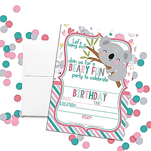 Let's Hang Out Cute Koala Bear Themed Birthday Party Invitations for Kids, 20 5x7 Fill In Cards with Twenty White Envelopes by AmandaCreation