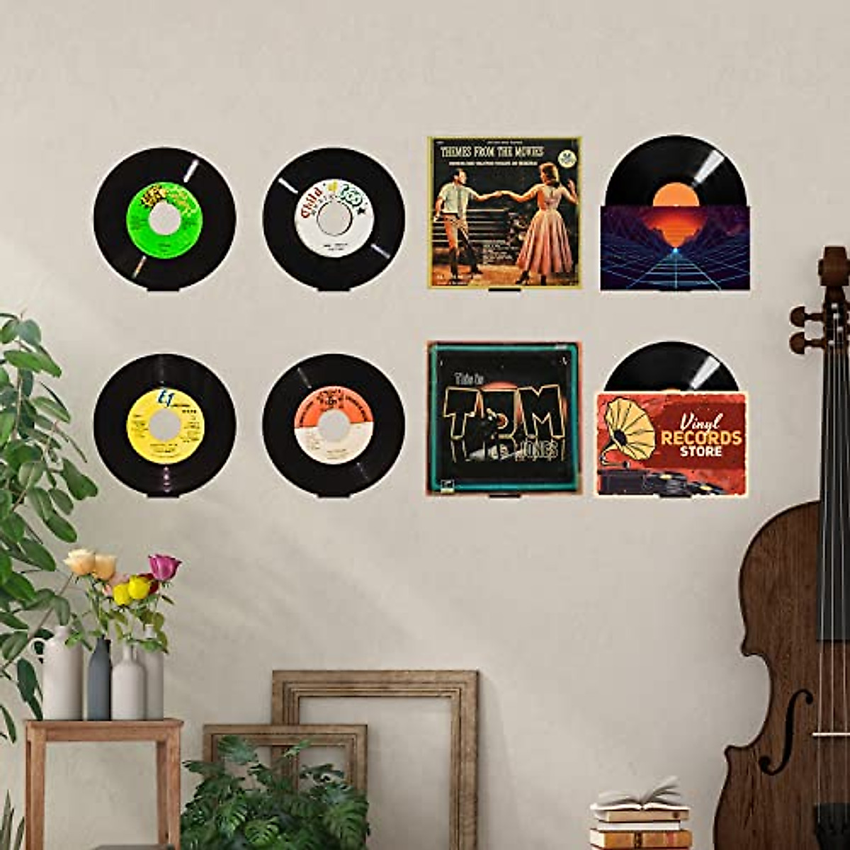 12 Pcs Vinyl Record Shelf Wall Mount Vinyl Holder Black Metal Floating Shelf for Albums Records Storage Display Home Wall Decor
