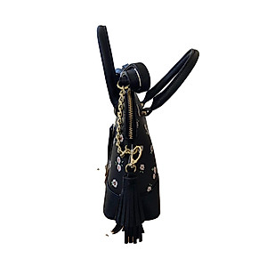 Steve Madden Madden Girl Black & White Black Floral Detachable Tassel Fashion Detail Dome Crossbody