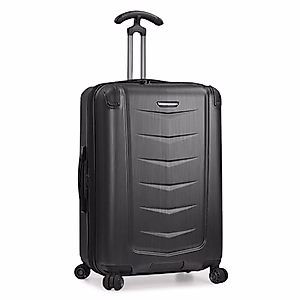 Traveler's Choice Silverwood Polycarbonate Hardside Expandable Spinner Luggage, Brushed Metal, Checked-Medium 26-Inch