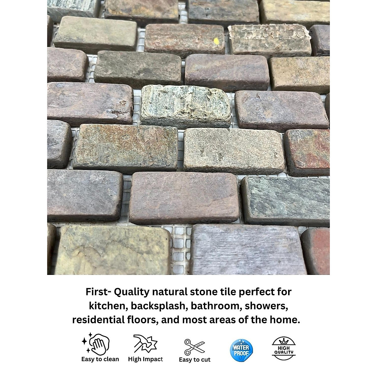 Peacock Slate Multi Classic Rust Brick 1x2 Gauged Tumbled Floor Wall Tile for Kitchen Backsplash, Bathroom Shower, Pool Tile, Fireplace Surround, Exterior Outdoor (1 Sheet)