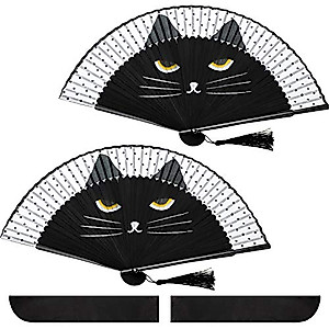 Hand Held Folding Fan Cat Folding Fan Cartoon Cute Cat Silk Fan Women Party Cat Fan with Store Bag for Wedding Dancing Church Gifts Home Decoration Hand Held Folding Fan Cat Folding Fan Cartoon Cute Cat Silk Fan Women Party Cat Fan with Store Bag for W