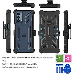 Ailiber Compatible with OnePlus Nord N200 5G Case, Nord N200 Case Holster with Screen Protector, Swivel Belt Clip Holster Kickstand Holder, Heavy Duty Armor Shockproof Cover for 1+ Nord N200-Blue
