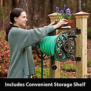 Liberty Garden Products 708 Steel Decorative Wall Mount Garden Hose Reel, Holds 125-Feet of 5/8-Inch Hose - Bronze