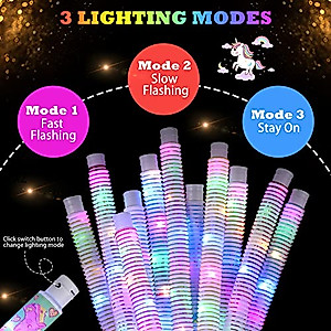 12 Pcs Unicorn Light up Tubes Sensory Toys for Kids Valentines Gifts Stretch Fidget Toys LED Stocking Stuffers Glow in The Dark Party Favor for Birthday Goodie Bag Classroom Exchange Gifts