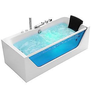Empava 67 in. Acrylic Alcove Whirlpool Bathtub - Hydromassage Rectangular Jetted Soaking Tub with Center Drain - Waterfall Faucet