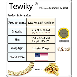 Tewiky 14k Gold Plated Herringbone Layered Necklace Set - Dainty Chain Choker for Women and Women