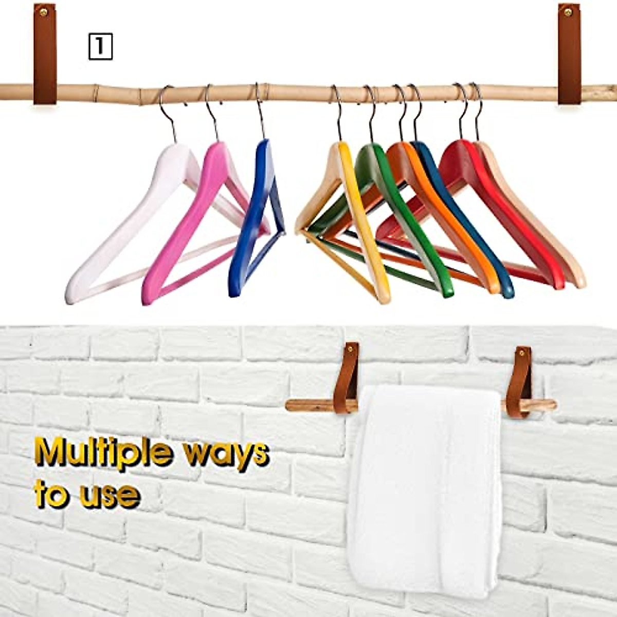 Abeillo 4 Pcs Medium Leather Wall Hooks, Artificial Leather Straps Hanger Wall Mounted Towel Hook Hanging Strap Holder for Bathroom Kitchen Bedroom Nordic Boho Decor (Brown)
