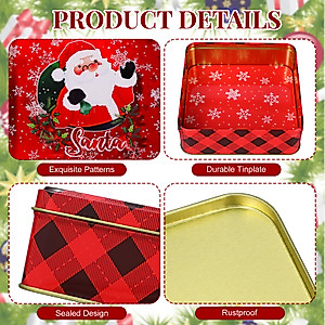 Tioncy 8 Pcs Christmas Cookie Tins with Lids Large Cookie Boxes Metal Empty Tins Santa Tinplate Xmas Gift Box for Christmas Holiday Candies Treats Storage Container