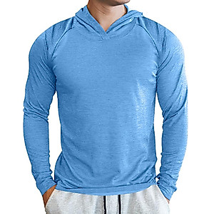 lexiart Men Fashion Athletic Hoodie Workout Pullover Sport Solid Color Sweatshirt Sky Blue