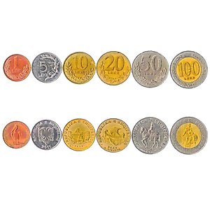 6 Coins from Albania | Albanian Coin Set Collection 1 5 10 20 50 100 Leke | Circulated 1995-2020 | Teuta | Genthios | Dalmatian Pelican | Two Headed Eagle | Berat Castle | Liburn Ship