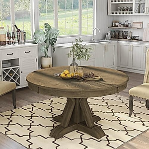 24/7 Shop at Home Van Lin Farmhouse 54-inch Solid Wood Round Dining Table with Trestle Pedestal Base, for Kitchen, Living Room, Entryway, Small Spaces, 54D x 54W x 30H in, Light Oak