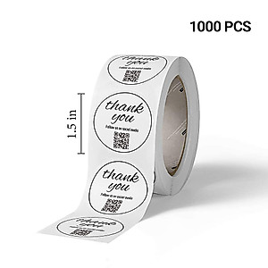 DISONTAG 1.5",1000 pcs Thank You QR Stickers Roll,for Small Business,Guide Customers to Social Media,White