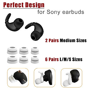 Anti-Slip Earbuds Ear Hooks Ear Tips for Sony Earbuds Replacement Double Flange Earbuds Tips for Sony WF-1000XM5/ WF-1000XM4/WF-C500/Linkbuds S Wireless Earbuds, White