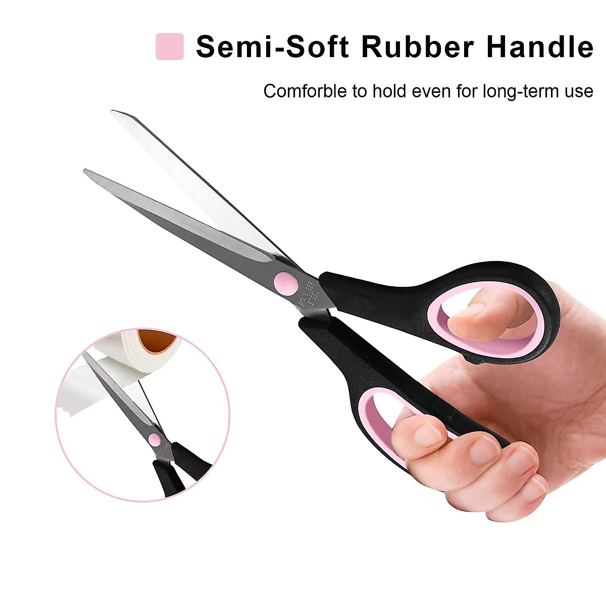 Pink Scissors,ACOSEA 8" Scissors All Purpose with Sharp Stainless Steel Blades and Comfort-Grip Handles,Sturdy Sharp Scissors for Office,Home,School,Sewing,Craft Supplies,Right/Left Handed 3PCS