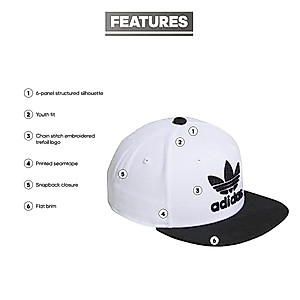 adidas Originals Kids-Boy's/Girl's Trefoil Chain Flatbrim Structured Snapback Cap, White/Black/Black, One Size