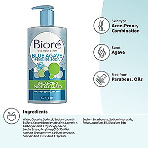 Bioré Daily Blue Agave + Baking Soda Balancing Pore Cleanser, Liquid Cleanser for Combination Skin, to Penetrate Pores & Gently Exfoliate Skin, 6.77 Ounce