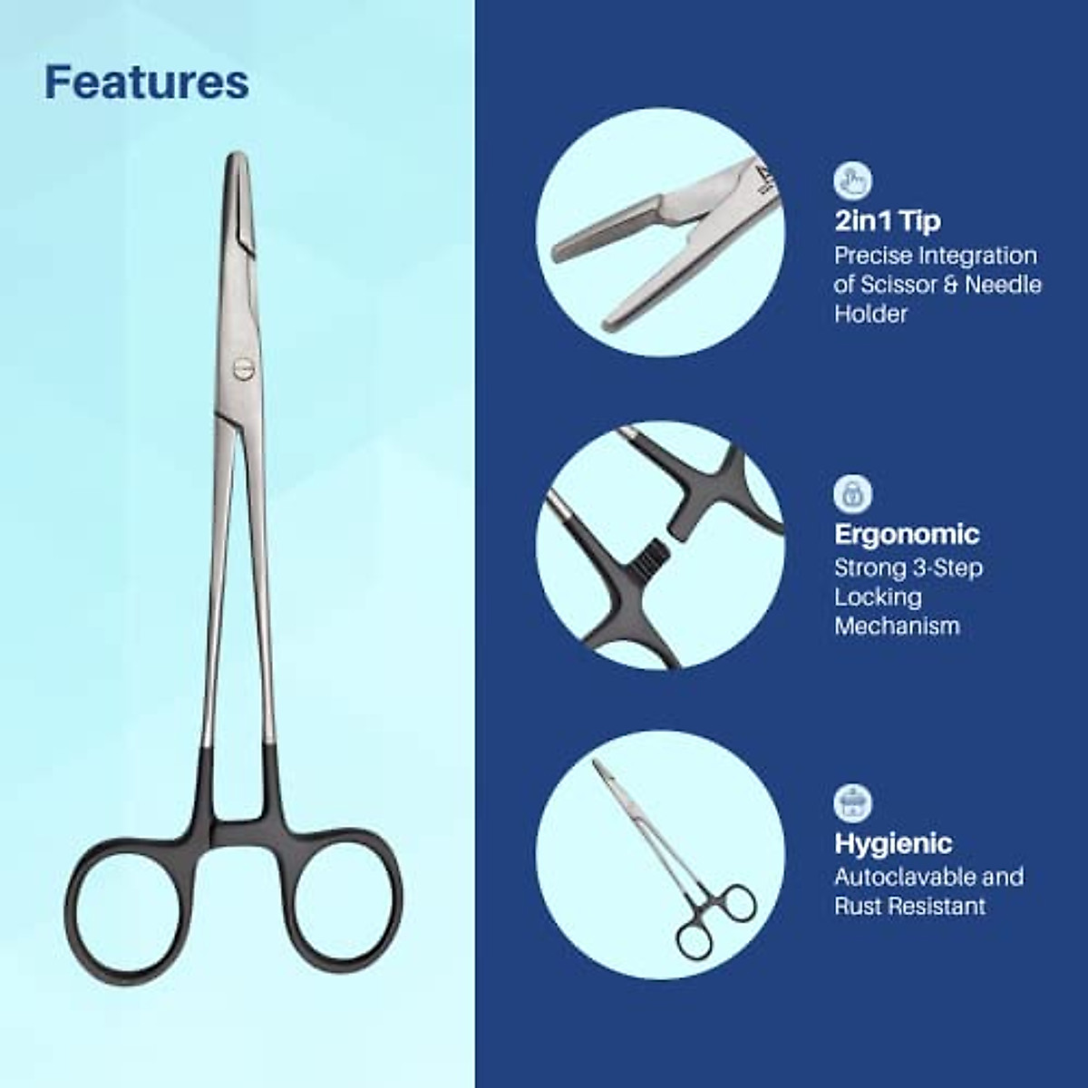 Olsen Hegar Needle Holder, Needle Driver with Scissors Cutting Edges, Scissor Clamp Forceps Fly Tying by Artman Instruments (6 Inches)