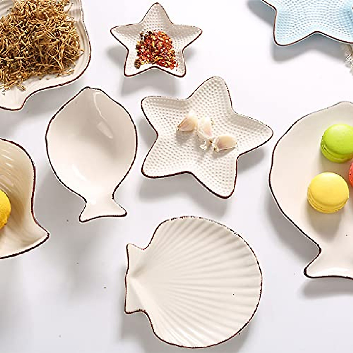 Appetizer Bowls Set of 2 Sauce Dish Ocean Starfish Shell Fish Shape Ceramic Appetizer Plates Snack Fruit Sushi Dessert Jewelry Plates Dinnerware Trays Home Decoration Salad Bowls ( Size : 6.30x4.13in