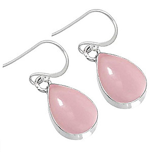 JEWELOPORIUM Pink Rose Quartz 925 Sterling Silver Earring for Women Stone Drop Dangle Handmade Silver Earring Birthday Gift Cocktail Jewelry