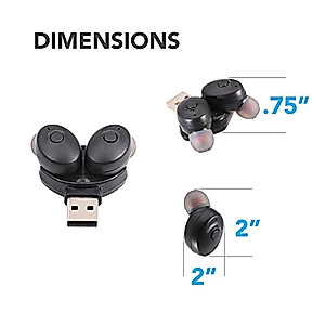 Wireless Gear True Wireless Bluetooth 5.0 Mini Earbuds with USB Charging Base, Black