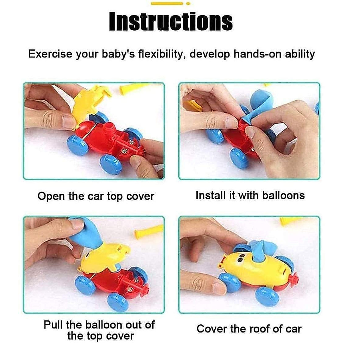 KLQQLK Balloon Powered Launch Car,Balloon Air Inflator Hand Push Mini Plastic Air Power Balloon Racer Vehicle Car Toy for Kids Gift (Frog)