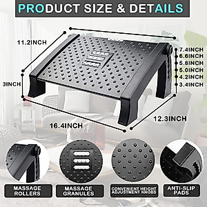 CEECOLES Ergonomic Foot Rest Under Desk, Adjustable Height Office Foot Rest for Under Desk at Work, Foot Rest Under Desk with Massage Surface at Work Office, Promote Leg Circulation, Relieve Pressure