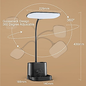 Mubarek Desk Lamps for Office Lamp 8W+3 Light Colors, USB Rechargeable & Dimmable Office Desk Lamp with USB Charging Port, 60LED+150Lumen LED Desk Lamps for Home Office Lamp LED Desk Light with Pen