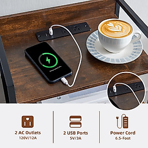 Somdot 4 Drawers Dresser with Charging Station and LED Light for Bedroom, Tall Nightstand with Removable Fabric Bins for Bedside Laundry Closet Entryway Hallway, Wood Grain Print