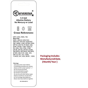 Rayverstar LR41 AG3 1.5 Volt Alkaline (20-Batteries) Fits: 392, 192, SR41, 384, 736, L736F (Full List Below)