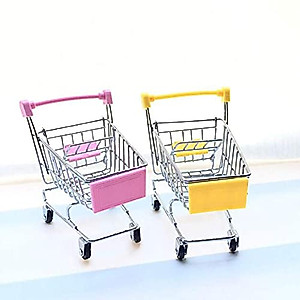 2 Pcs Mini Shopping Cart Supermarket Handcart Shopping Utility Cart Mode Storage Toy, Yellow and Pink