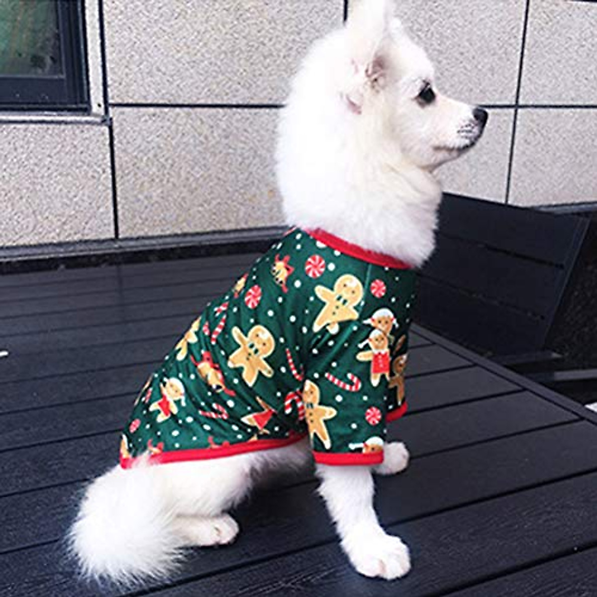 Gingerbread Man Pattern Pet Coat Dog Christmas Clothes Adorable Pet Party Outfit- Pet Party