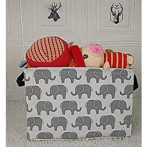 Rectangular Storage Bin Canvas Fabric Storage Basket,Waterproof Coating Toy Organizer with Handles,Gift Basket for Home,Office,Clothes,Toy,Shelf Basket(REC Elephant)