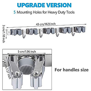 Saxhorn Broom Holder Wall Mount, Mop Holder Organizer Wall Mounted Broom Hanger for Home, Kitchen, Garden, Garage, Laundry Room Organization and Storage(5 Racks 4 Hooks)