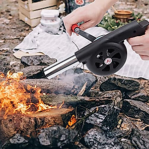 GkGk Hand Crank BBQ Fan, Portable Barbeque Air Blower with Manual Handle Speed Control and Metal Fan Blade for Outdoor Barbecue Fire Bellow, Camping and Hiking Picnic