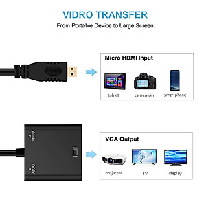avedio Links Micro HDMI to VGA Adapter, Active Micro HDMI to VGA Video Converter with 3.5mm Stereo Audio, Micro HDMI to VGA Cable (Male to Female) Compatible with Laptop, Projector, HDTV