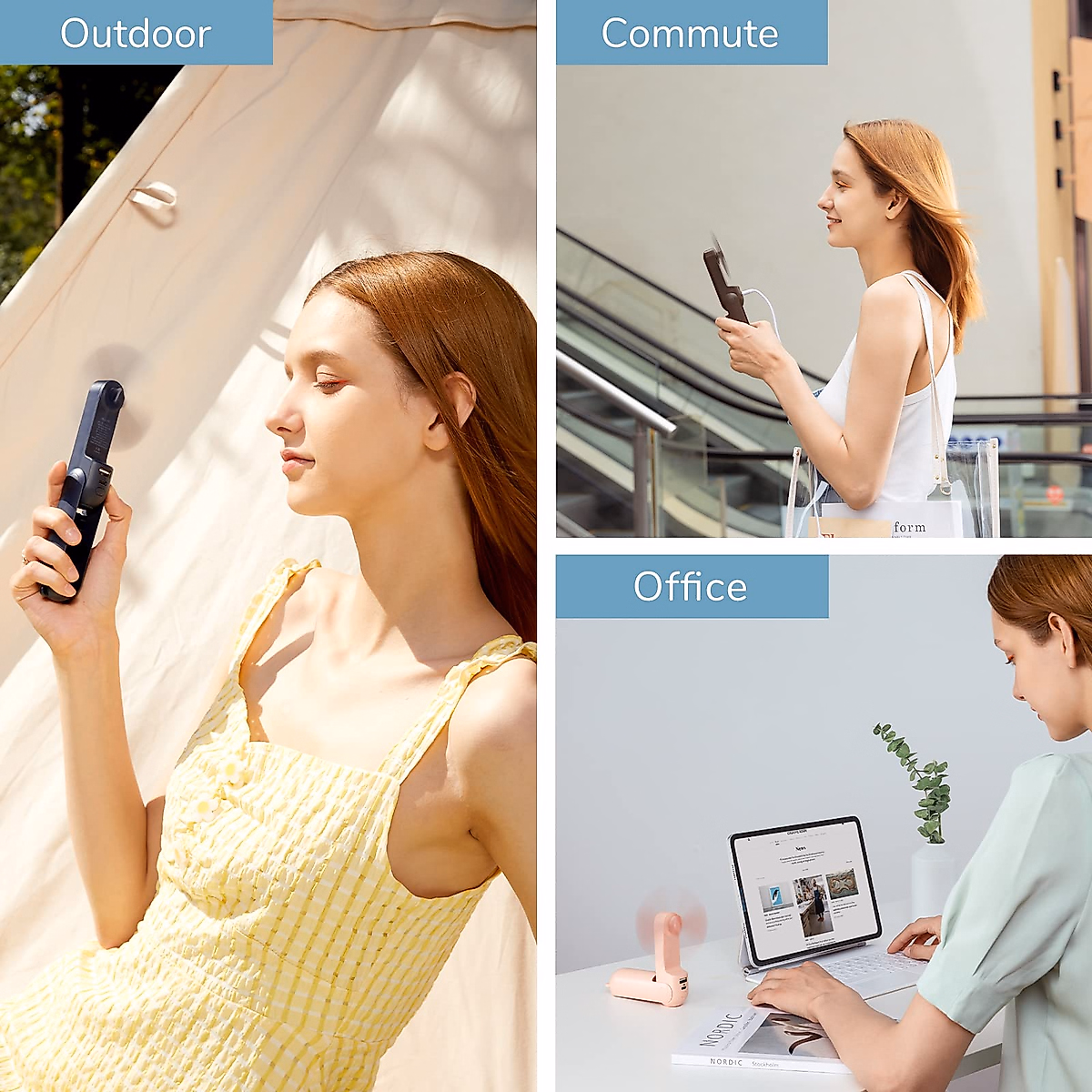 JISULIFE Handheld Mini Fan, 3 IN 1 USB Rechargeable Portable Fan [12-19 Working Hours] with Power Bank, Flashlight, Pocket Design for Travel/Summer/Concerts/Lash, Gifts for Women (Brown)