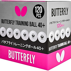 Butterfly 40+ Training Table Tennis Ball - White, 40mm Training Balls - Box of 120 - 40+ Training Balls are Comparable to a Three-Star Ball