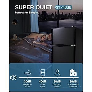 Fcicarn 3.5 Cu. Ft. Compact Refrigerator, Energy efficient mini fridge with freezer, double doors, 7-level thermostat for small spaces, Black