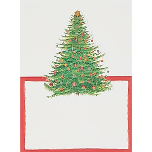 Caspari Glittering Tree Die-Cut Place Cards, Pack of 8, Red & Green