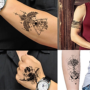 GLARYYEARS Maori Temporary Tattoo for Men Adults, 46-Pack Large Small size Realistic Tattoos, Totem Tribal Tiki Turtle Manta Fake Tattoo Stickers, Long-lasting Cool Black Body Half Arm Tattoos