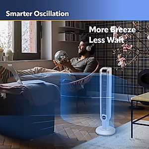 Lasko Portable 36" Oscillating 3-Speed Tower Fan with Remote Control and Timer for Bedroom and Home Office, White, 2510