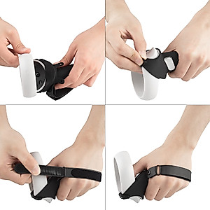 Geekria Touch Controller Grip Cover Compatible with Meta Q2, VR Anti-Throw Handle Grip Silicone Sleeve with Adjustable Hand Strap, Controller Caps (Black)