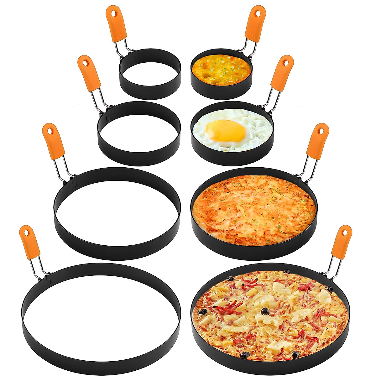 Egg Rings Set of 8 Pancake Mold Stainless Steel Egg Ring for Griddle Nonstick Omelette And Pancake Rings for Muffins (Set of 8)