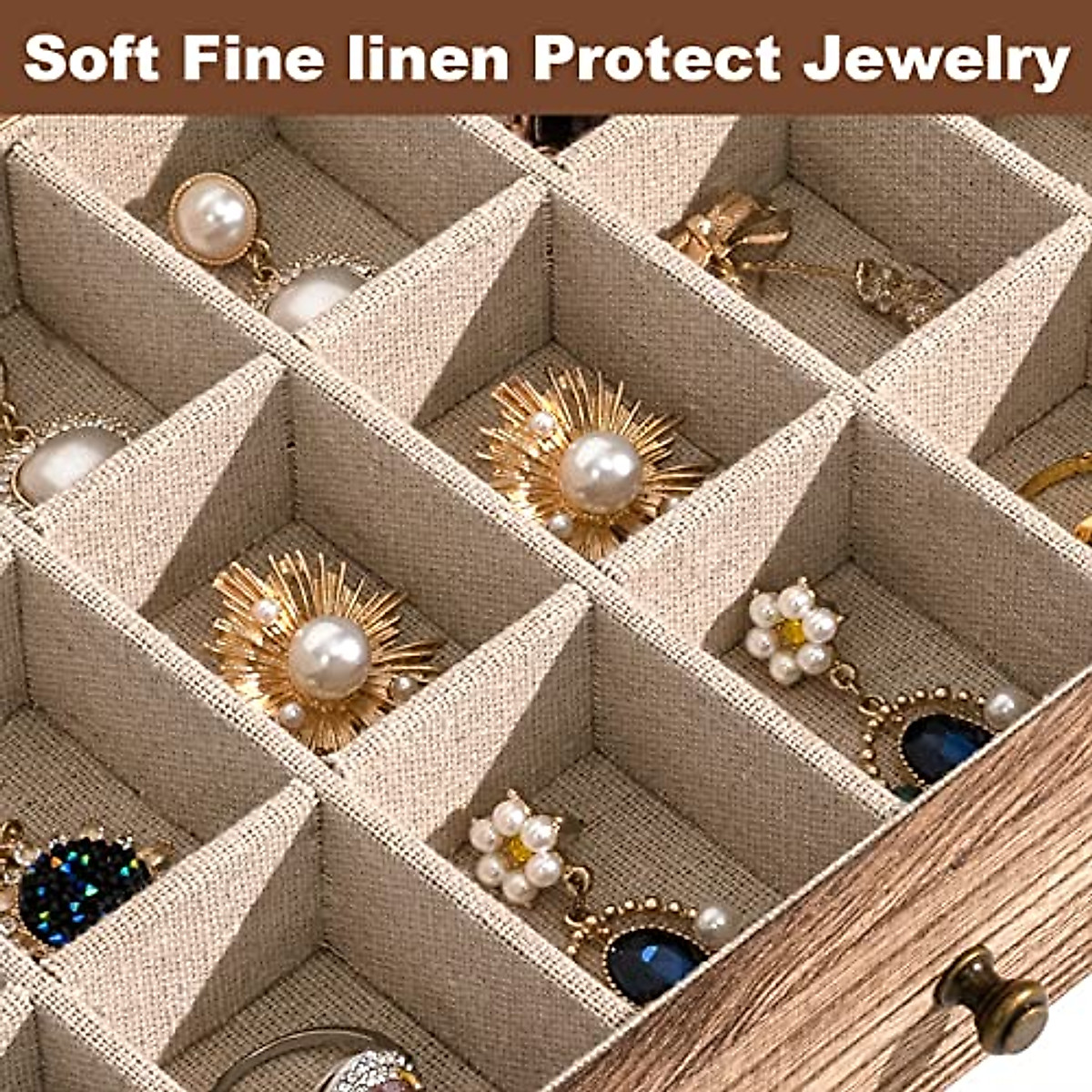 Honiway Jewelry Box 4 Layer Jewelry Organizer Rustic Wooden Jewelry Boxes for Women Girl Man Jewelry Storage with Large Capacity for Necklace Bracelet Earring Ring
